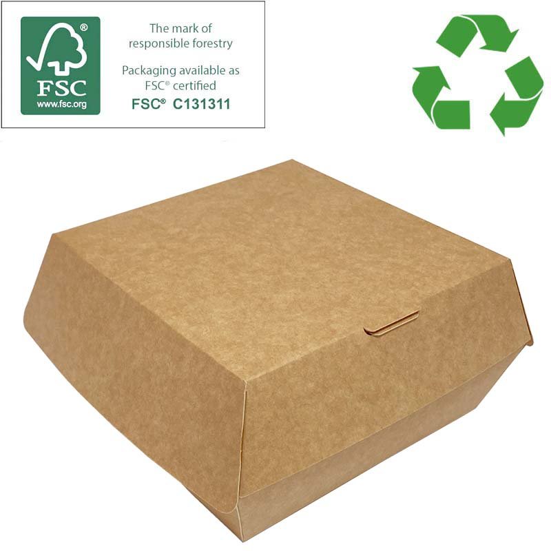 Kraft Burger Box Clam Shell Large Sabert PAP03CBB2 - Glopack